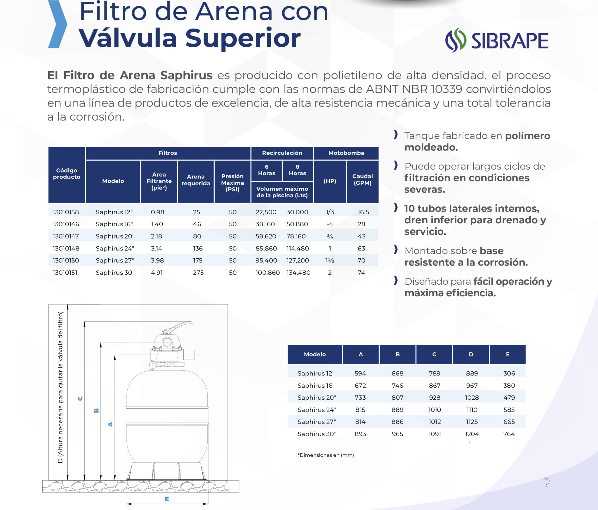 Filtro de arena Saphirus 27" | Sibrape - Pool Zone